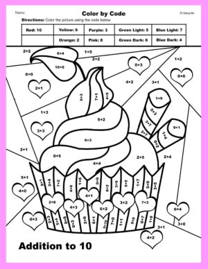 Valentine Color by Code: Add and Subtract within 10: Cupcake | Made By ...