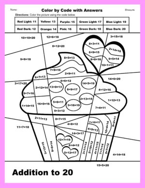 Valentine Color by Code: Add and Subtract within 20: Cupcake | Made By ...