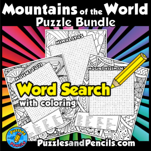 World Mountains Word Search Puzzle Activity Page BUNDLE | 10 Wordsearch ...