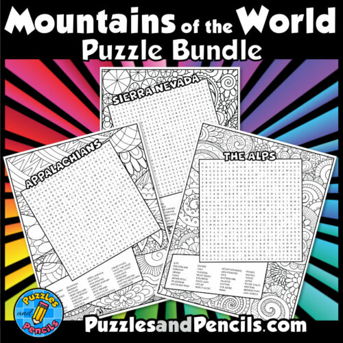World Mountains Word Search Puzzle Activity Page BUNDLE | 10 Wordsearch ...