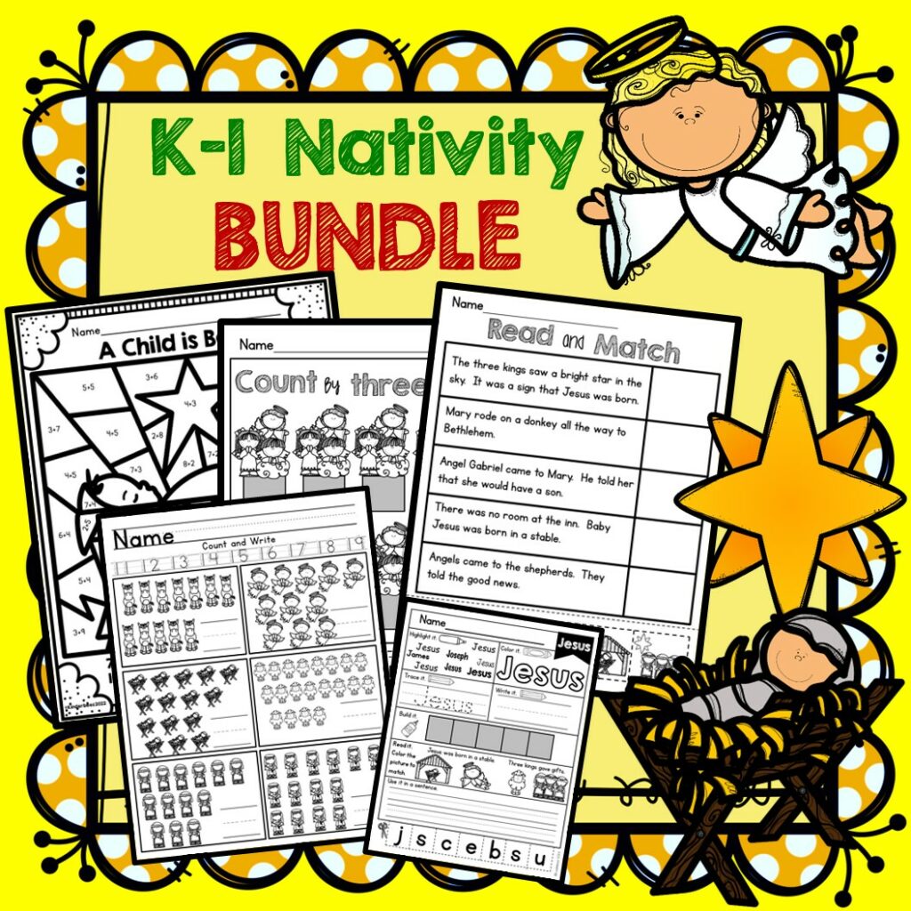 Nativity Worksheet Bundle, Kindergarten and First Grade Christmas ...