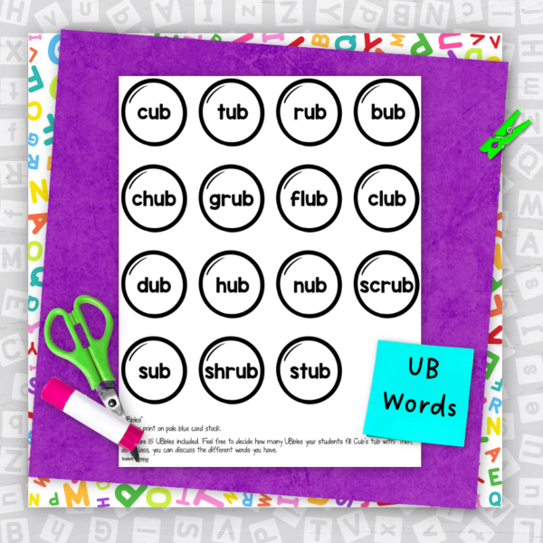 Short U Vowel Craft | Cub in a Tub | UB Word Family | Made By Teachers