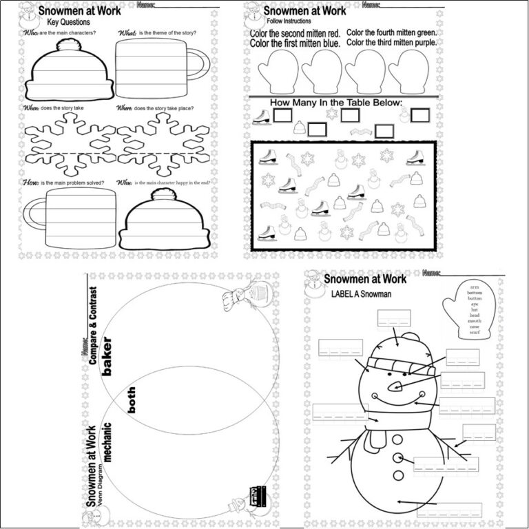 Snowmen At Work Winter Book Study Companion Reading Comprehension ...