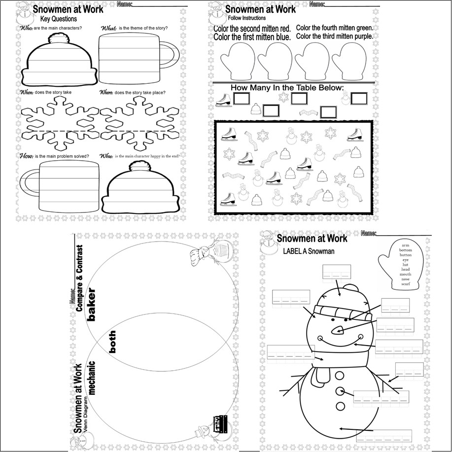 Snowmen At Work Winter Book Study Companion Reading Comprehension ...