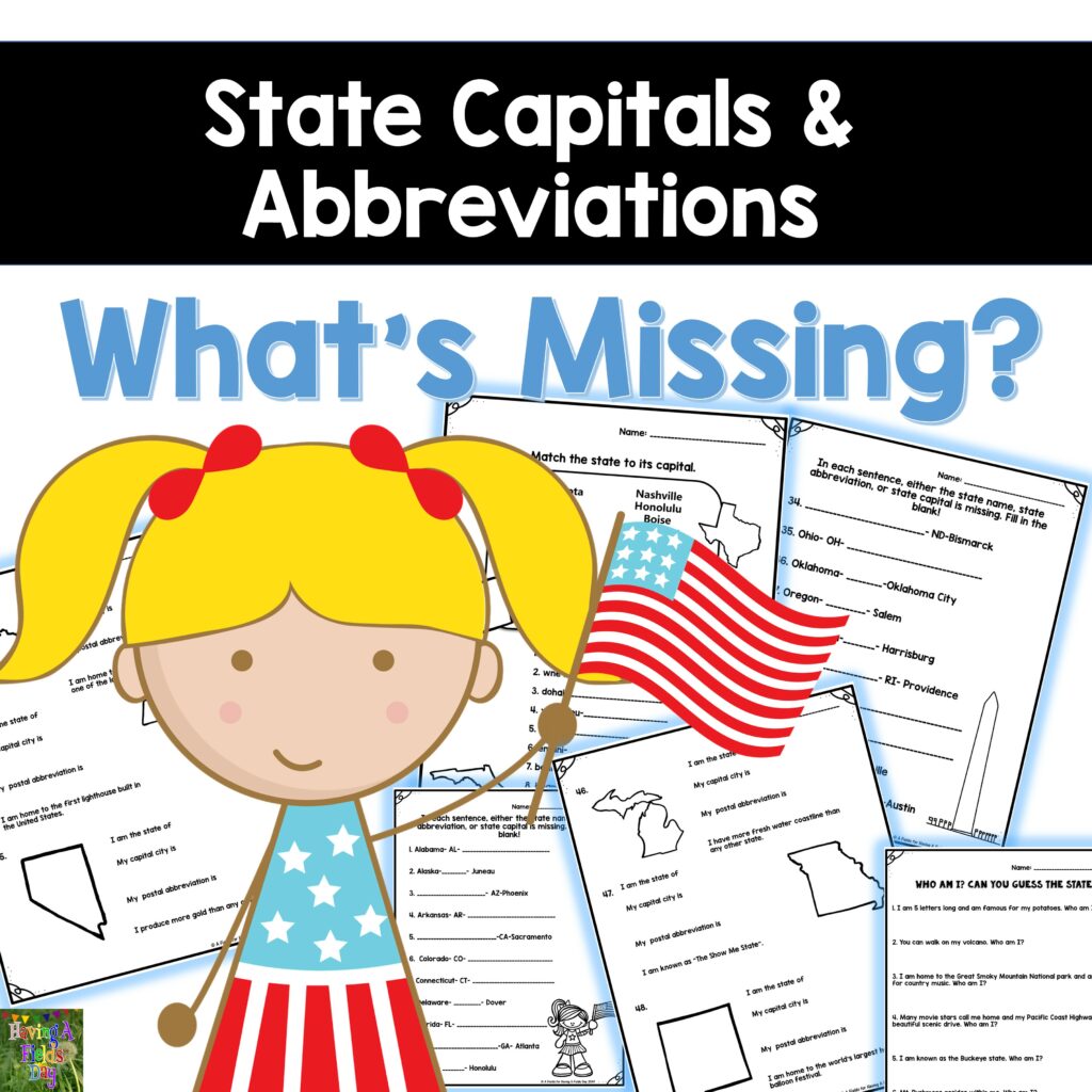 USA State Capitals and Abbreviations- Memorization Practice Worksheets ...