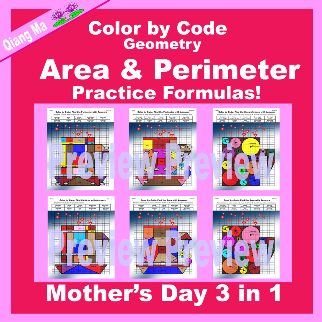 Mother's Day Color by Code: Area and Perimeter: Practice Formulas 3 in ...