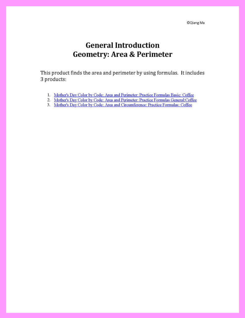 Mother's Day Color by Code: Area and Perimeter: Practice Formulas 3 in ...