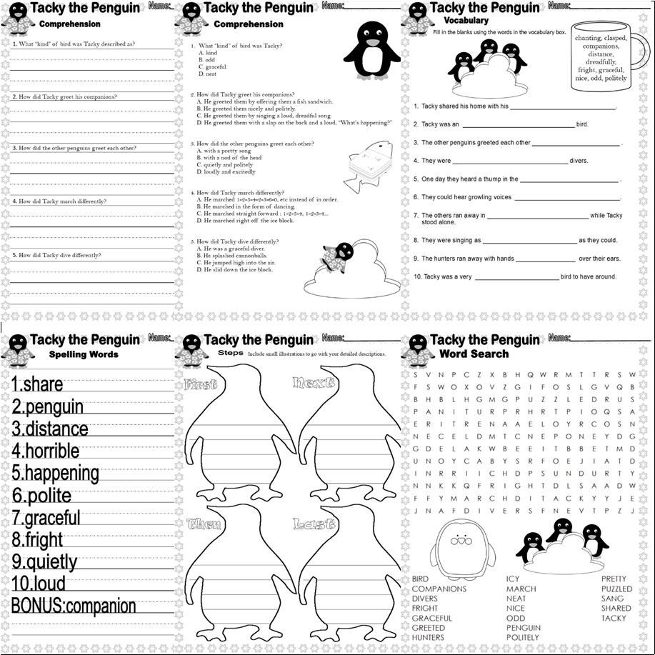 Tacky the Penguin Winter Book Study Companion Reading Comprehension ...