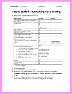 Close Reading: Thanksgiving Is ... by Gail Gibbons | Made By Teachers