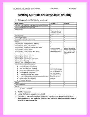 Close Reading: The Reasons for Seasons by Gail Gibbons | Made By Teachers