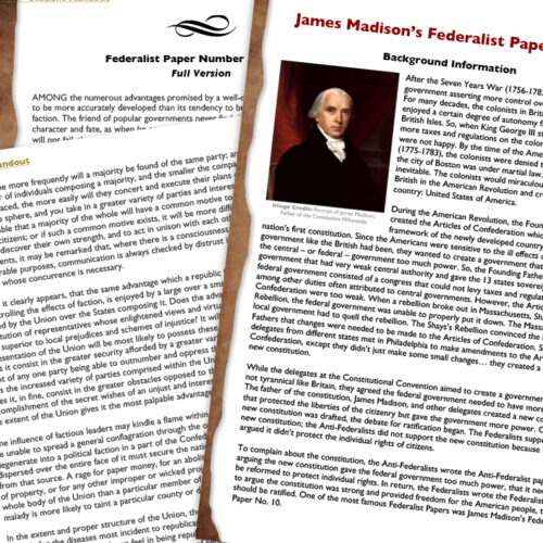 Federalist Paper No. 10 Primary Source Activity | American History ...