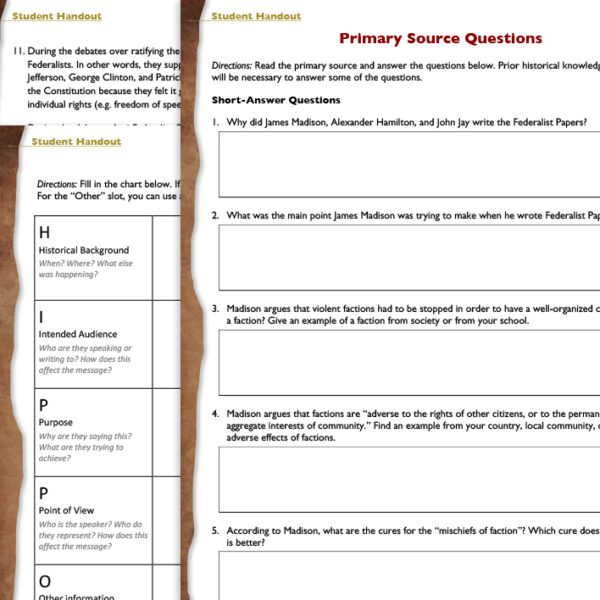Federalist Paper No. 10 Primary Source Activity | American History ...