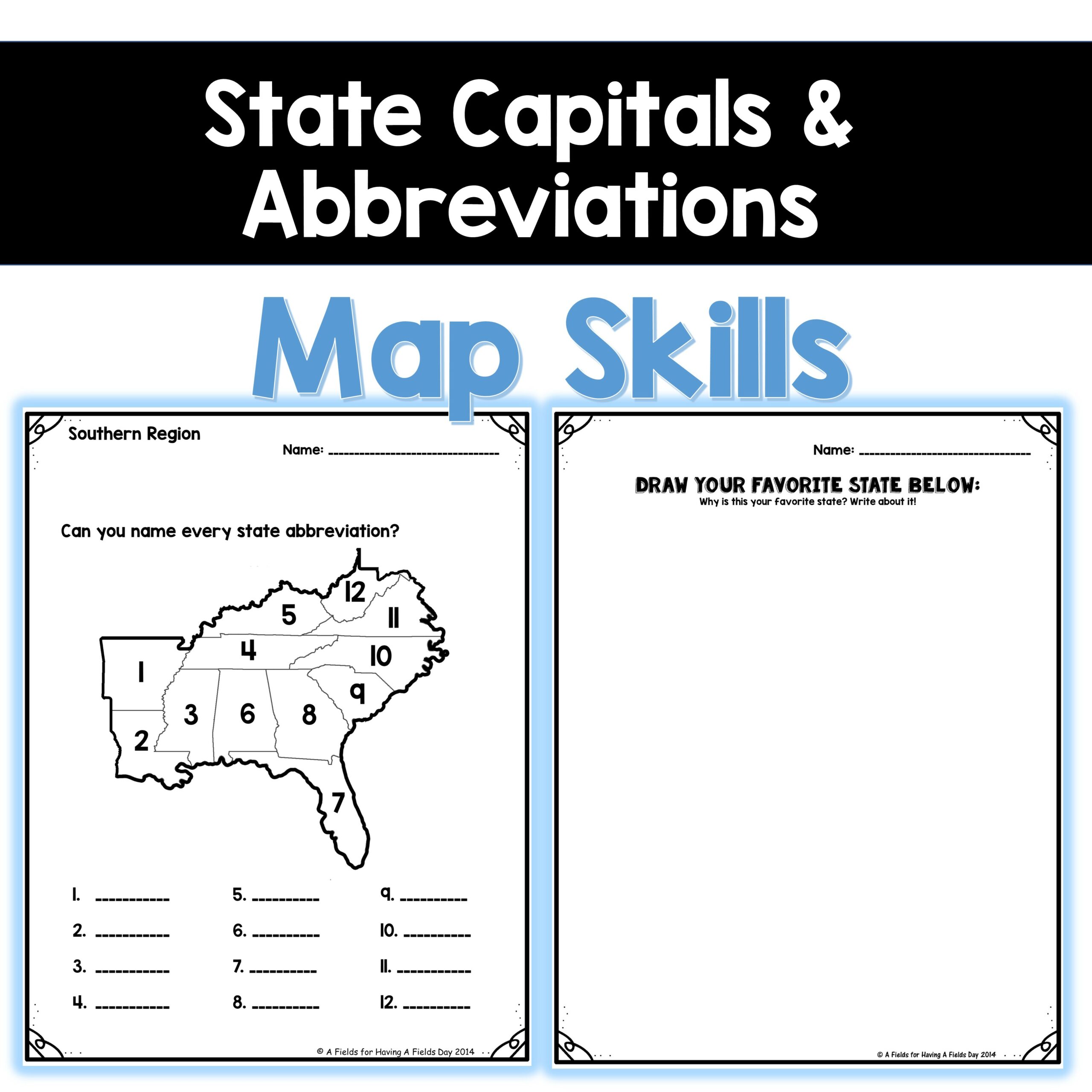USA State Capitals and Abbreviations- Memorization Practice Worksheets ...
