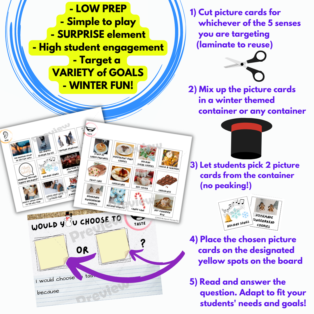 5 Senses WINTER Expressing Opinions Writing Prompts Group Social Skills ...