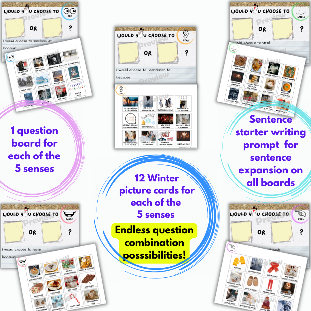 5 Senses WINTER Expressing Opinions Writing Prompts Group Social Skills ...