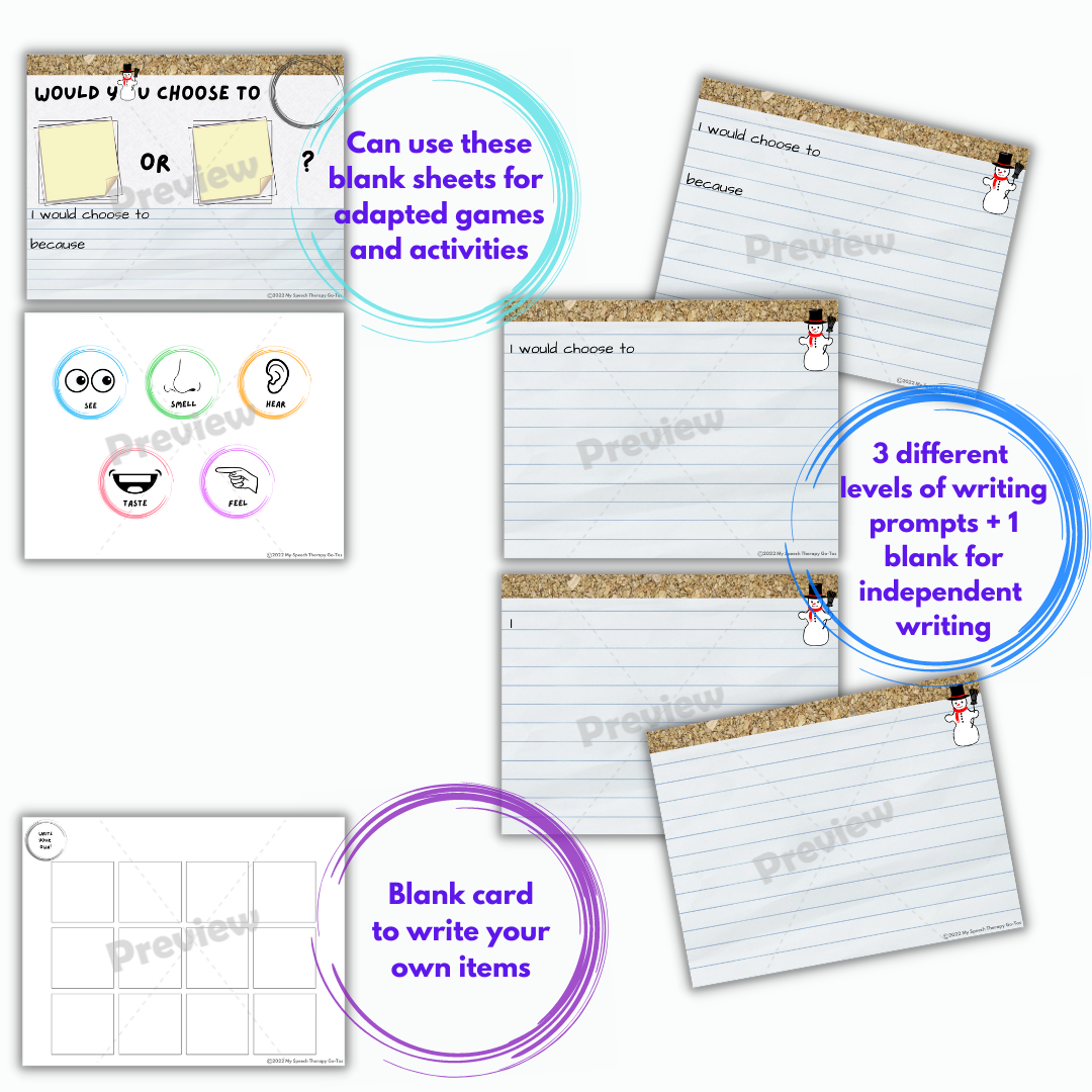 5 Senses WINTER Expressing Opinions Writing Prompts Group Social Skills ...