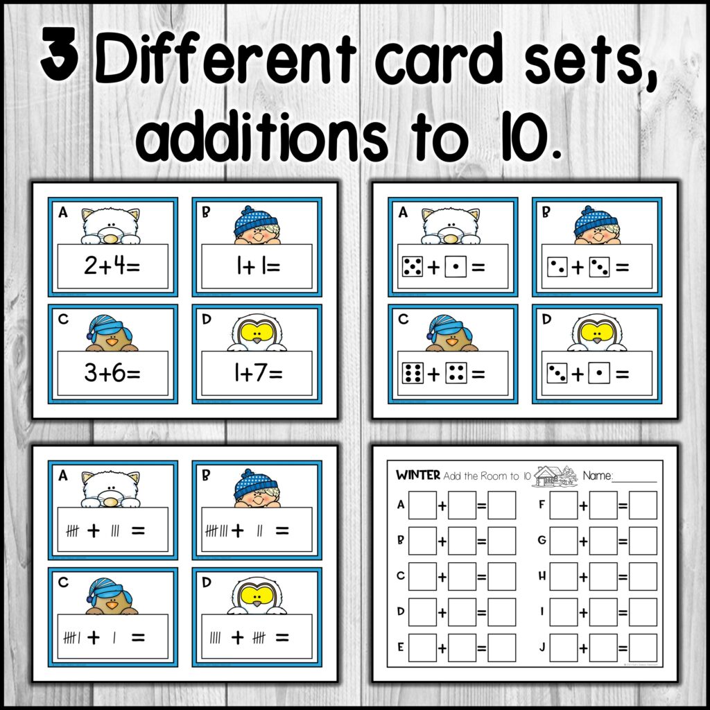 Winter Addition Activity | Number Facts Add the Room | Number Sums to ...