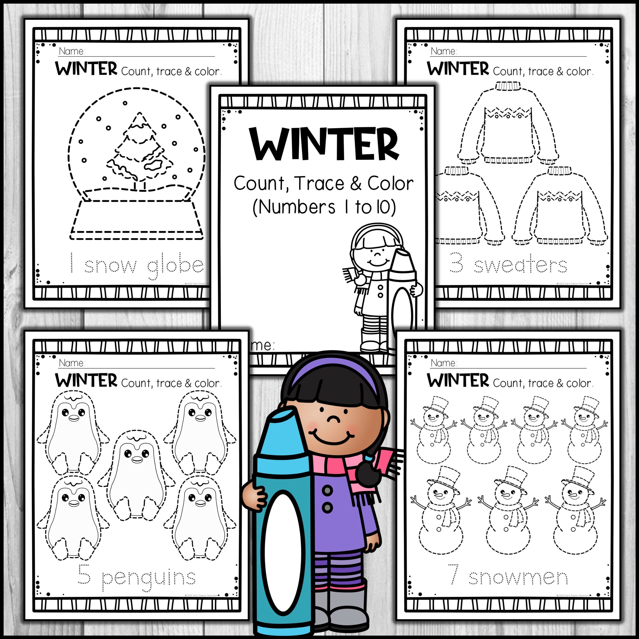 Winter Count, Trace and Color | Math Center and Activity | Numbers 1 to ...