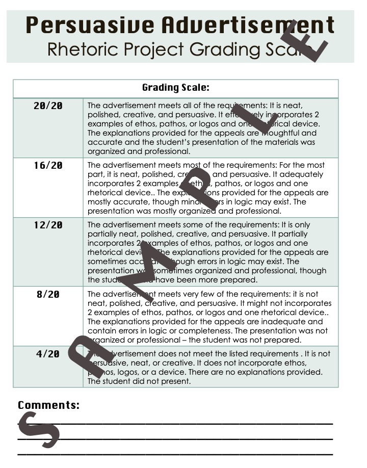 Persuasive Advertisement Rhetoric Project: Requirements, Rubric ...