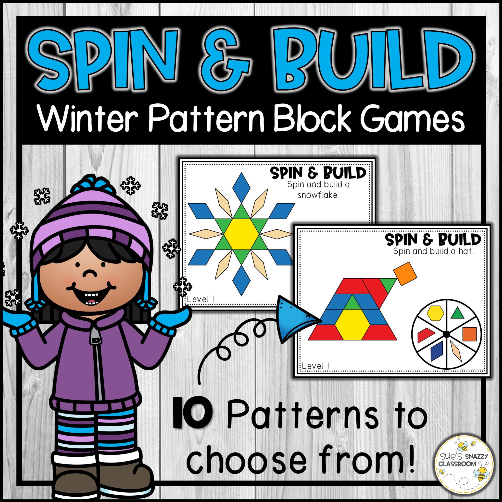 Winter Spin & Build Pattern Block Games | Winter Math Center | Shape ...