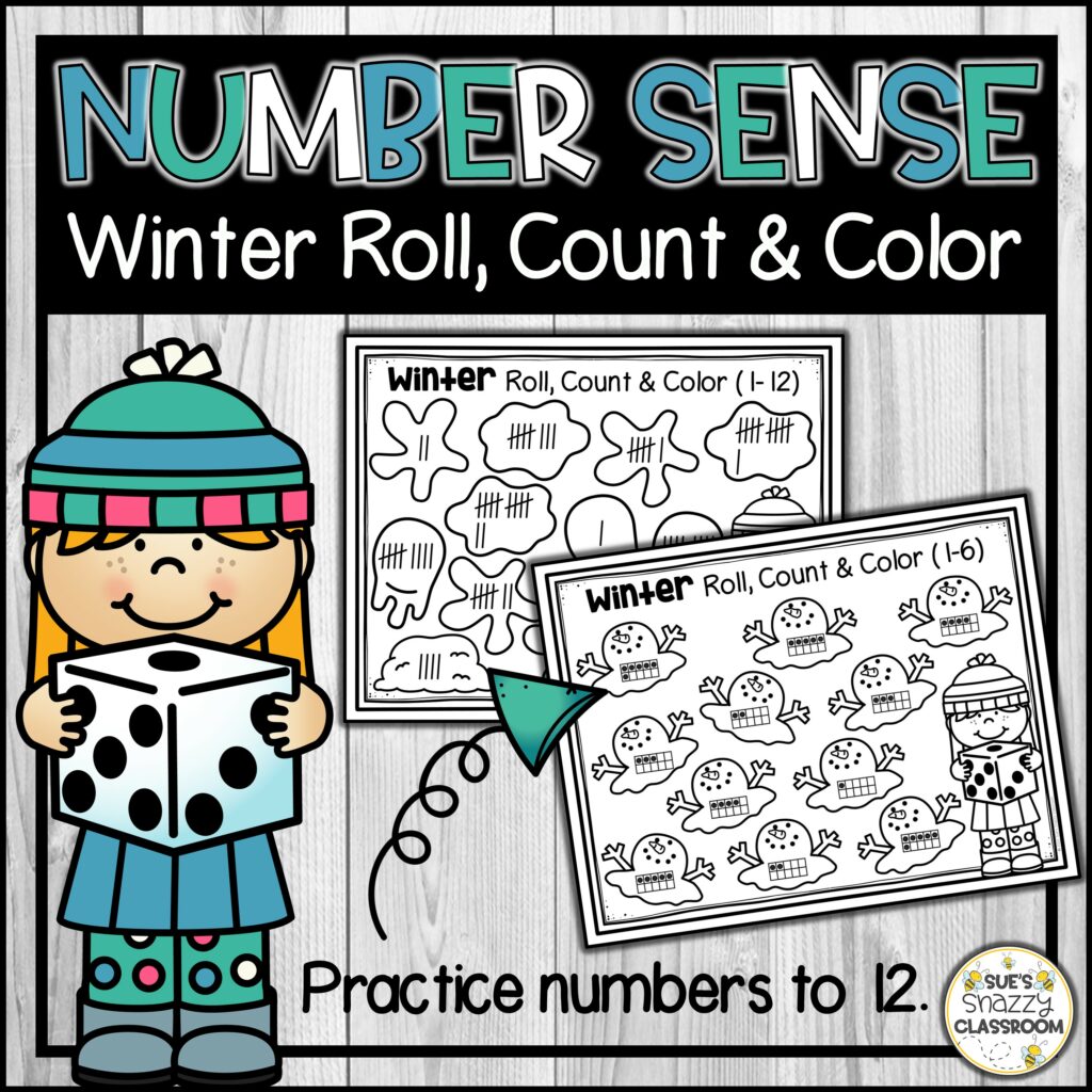 Winter Number Sense Activity | Roll, Count and Color | Winter Math ...