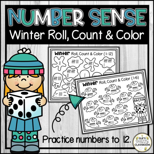 Winter Number Sense Activity | Roll, Count and Color | Winter Math ...