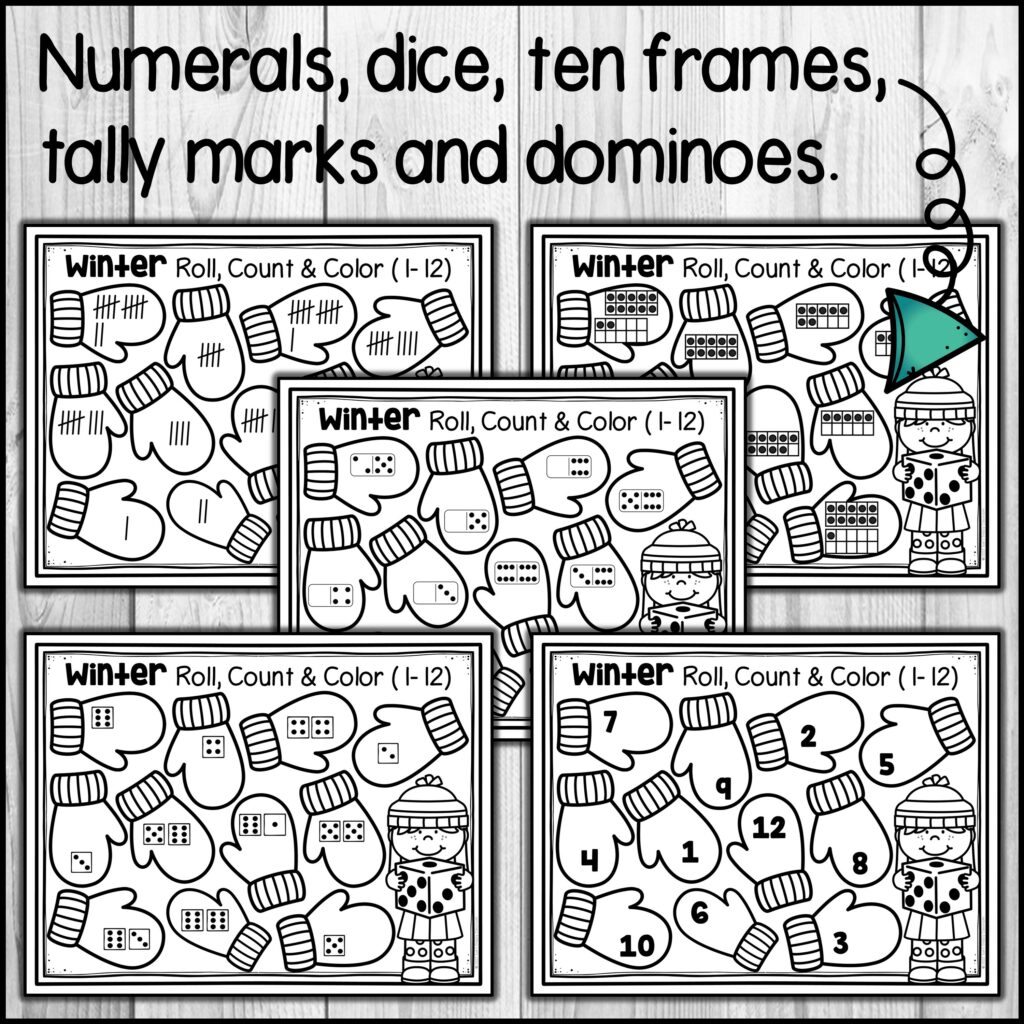 Winter Number Sense Activity | Roll, Count and Color | Winter Math ...