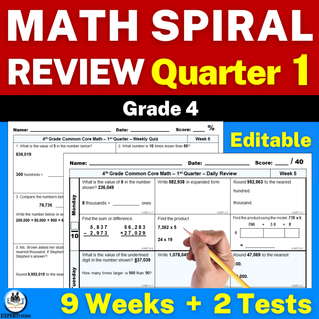 4th Grade Math Spiral Review Worksheets - Entire Year | Made By Teachers