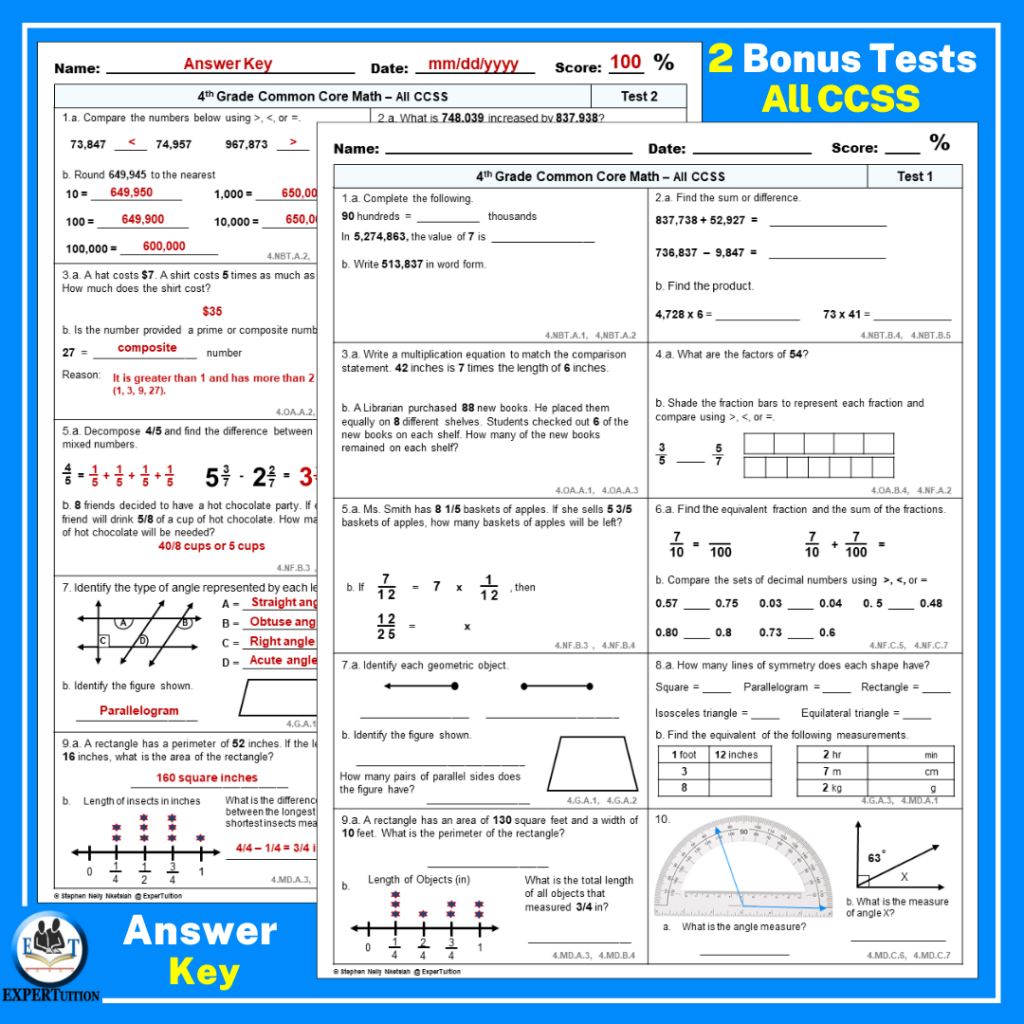 4th Grade Math Spiral Review Worksheets - Quarter 1 | Made By Teachers