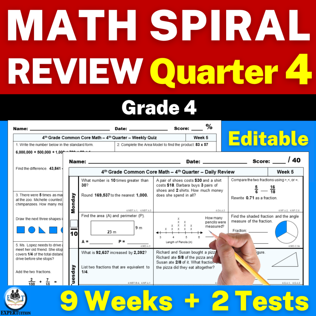 4th Grade Math Spiral Review Worksheets - Quarter 4 | Made By Teachers
