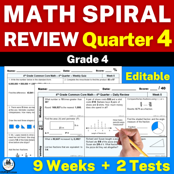 4th Grade Math Spiral Review Worksheets - Quarter 4 | Made By Teachers