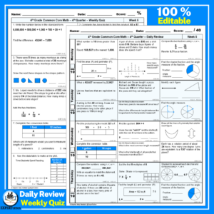 4th Grade Math Spiral Review Worksheets - Quarter 4 - Made By Teachers
