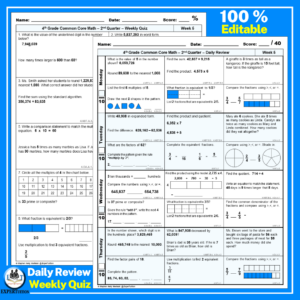 4th Grade Math Spiral Review Worksheets - Quarter 2 | Made By Teachers