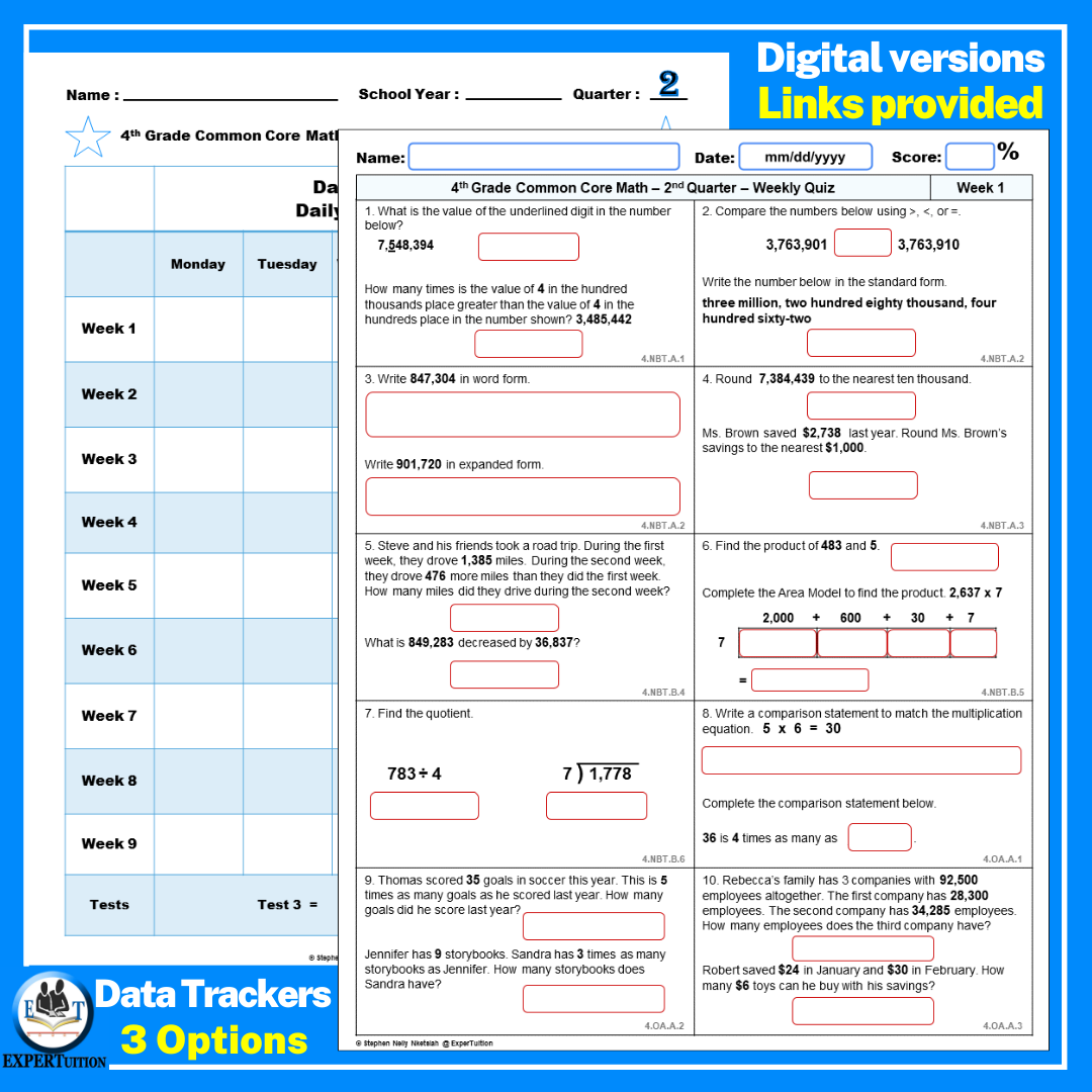 4th Grade Math Spiral Review Worksheets - Quarter 2 | Made By Teachers