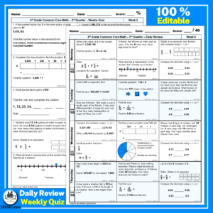 4th Grade Math Spiral Review Worksheets - Quarter 3 - Made By Teachers