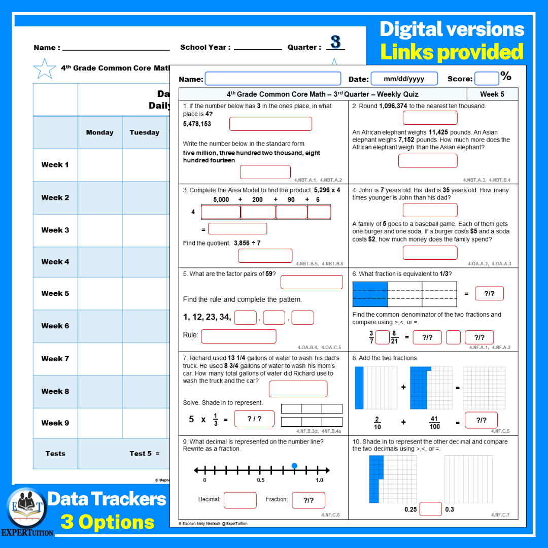 4th Grade Math Spiral Review Worksheets - Quarter 3 | Made By Teachers