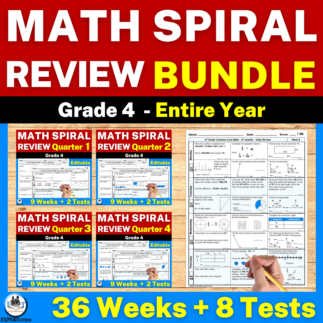 4th Grade Math Spiral Review Worksheets - Entire Year | Made By Teachers