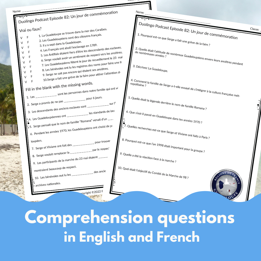 Activities to accompany French Podcast Episode 82: Un jour de ...