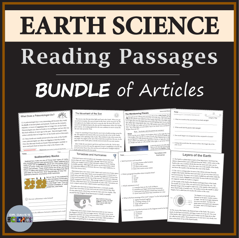 Science Reading Comprehension Passages and Questions Earth Science ...