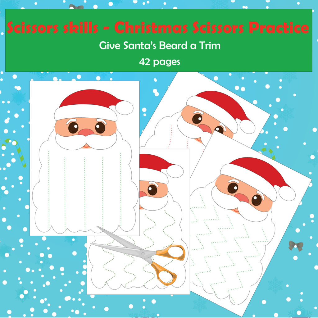 Scissors Skills - Christmas Scissors Practice - Give Santa's Beard a ...