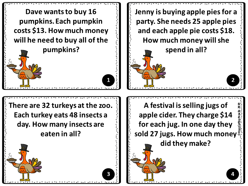 2-digit by 2-digit Multiplication Task Cards Fall Themed Grades 3-5 ...