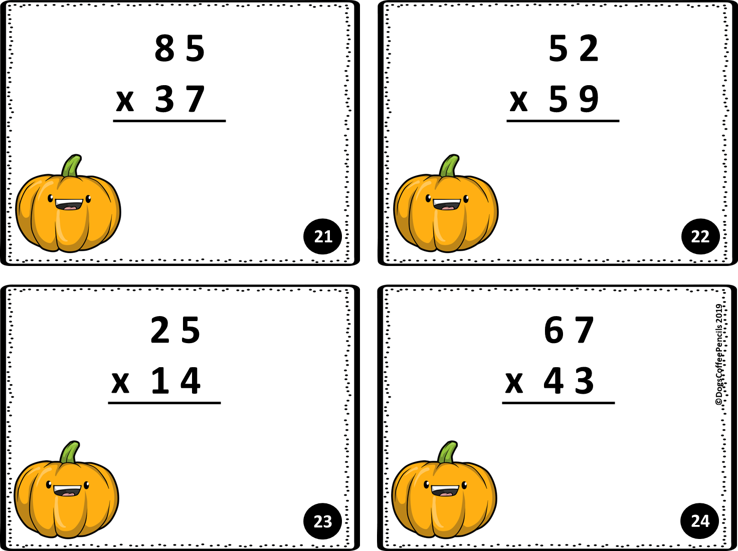2-digit by 2-digit Multiplication Task Cards Fall Themed Grades 3-5 ...