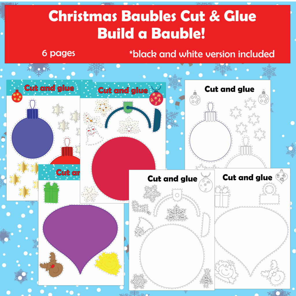 Printable Christmas Baubles Cut and Glue, Holiday Paper Crafts, Scissor ...