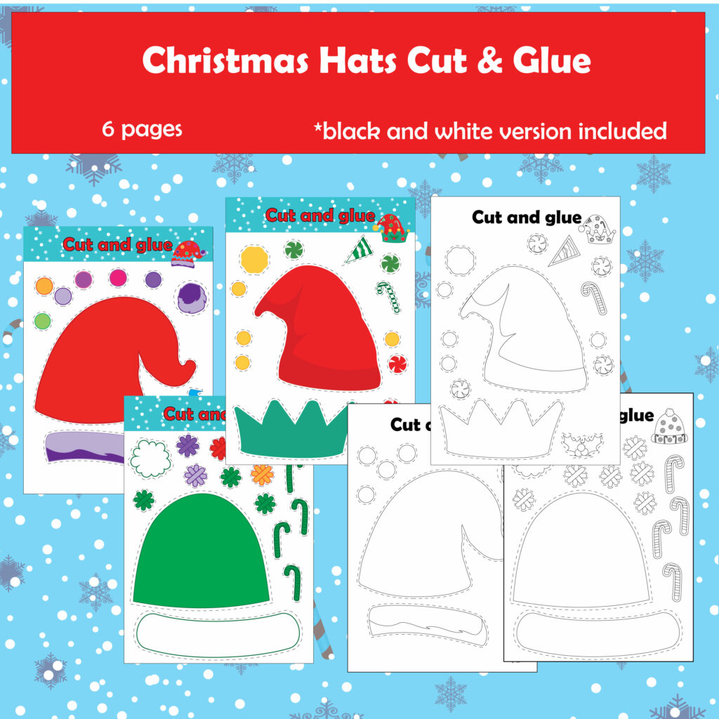 No Prep Christmas Hats Cut and Glue, Paper Crafts, Scissor skills ...