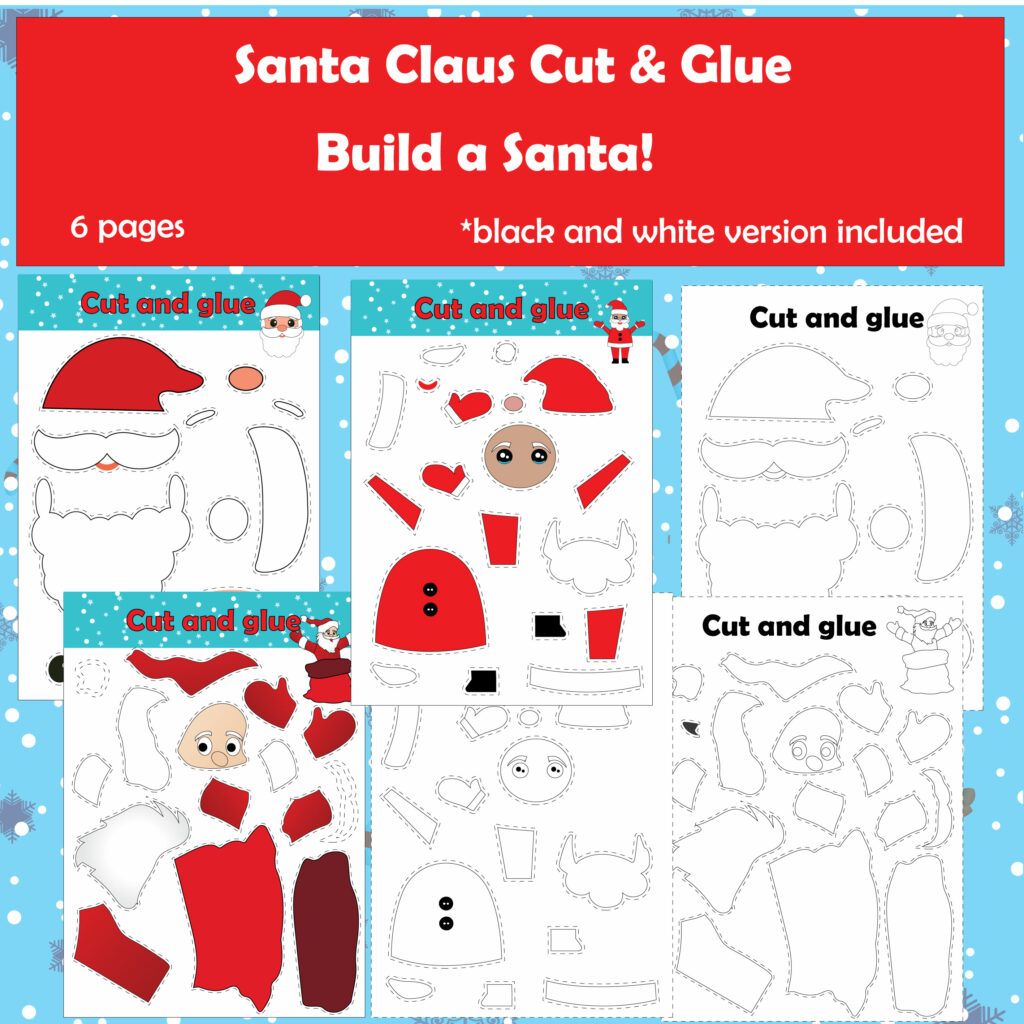 No Prep Santa Cut and Glue, Holiday Paper Crafts, Scissor skills | Made ...