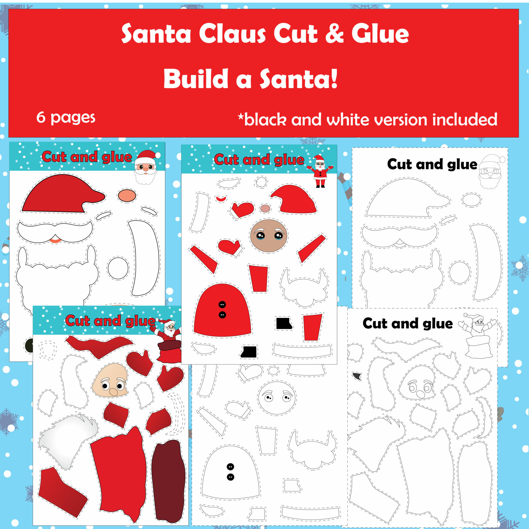 No Prep Santa Cut and Glue, Holiday Paper Crafts, Scissor skills | Made ...