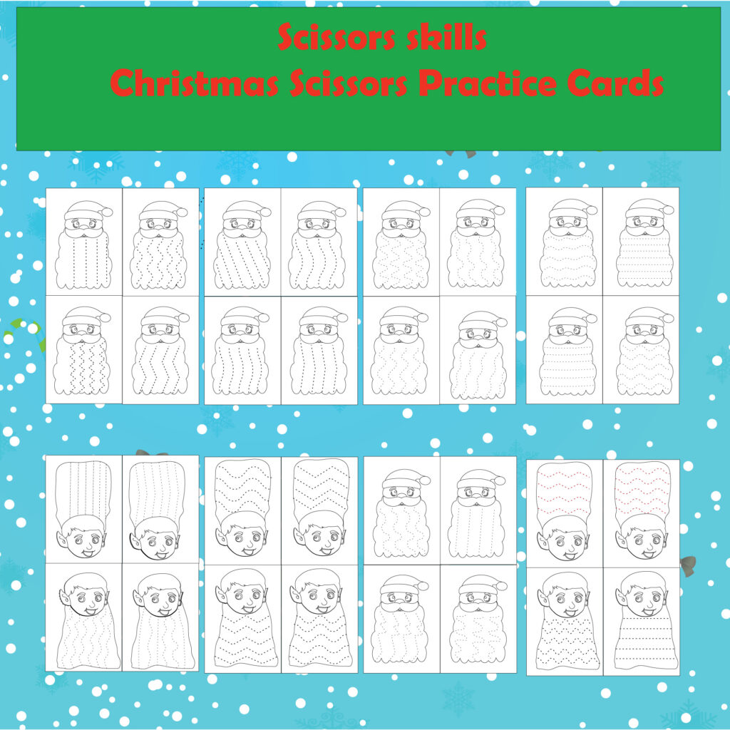 Scissors Skills Christmas Scissors Practice Cards, Santa's beard, Elves ...
