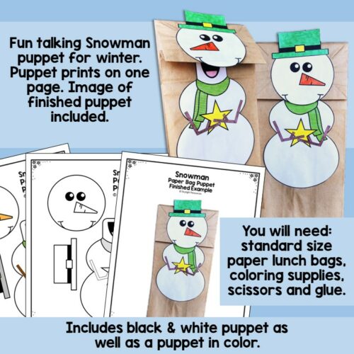 Snowman Paper Bag Puppet Craft Activity for Winter | Made By Teachers