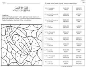 Rounding Color By Number 4th grade multi digit numbers | Made By Teachers