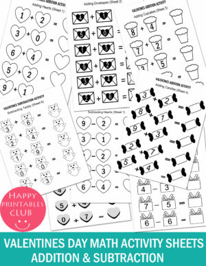 Valentines Day Math Activity Sheets- Addition and Subtraction for ...